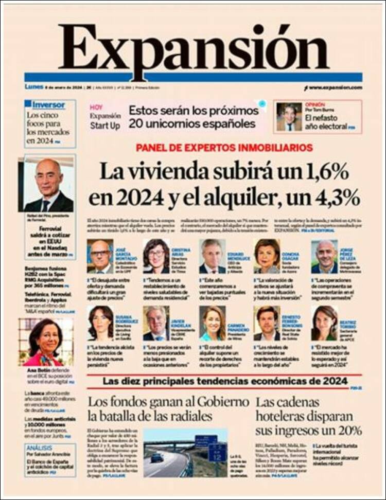 Portada del diario EXPANSIÓN día 8/01/2024 – News Europa