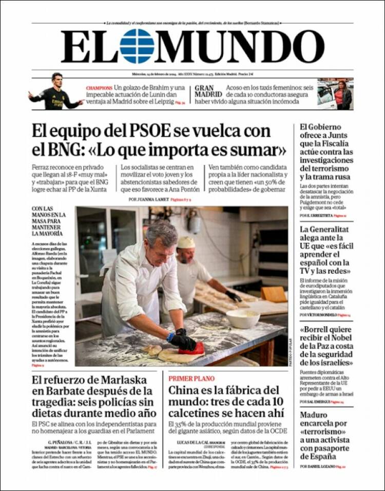 Portada del diario EL MUNDO del día 14/02/2024 – News Europa
