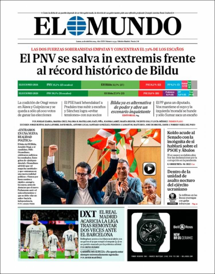 Portada del diario EL MUNDO del día 22/04/2024 – News Europa