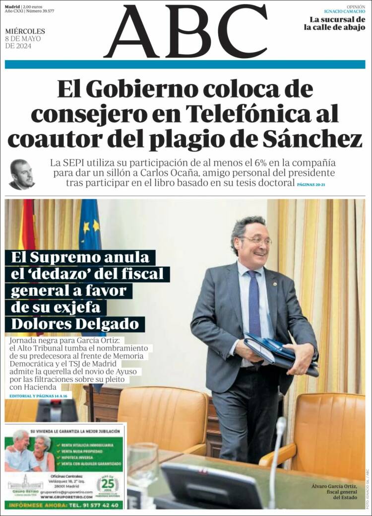Portada del diario ABC del día 8/05/2024 – News Europa