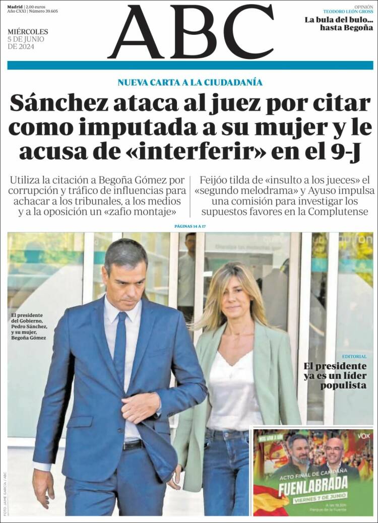 Portada del diario ABC del día 5/06/2024 – News Europa