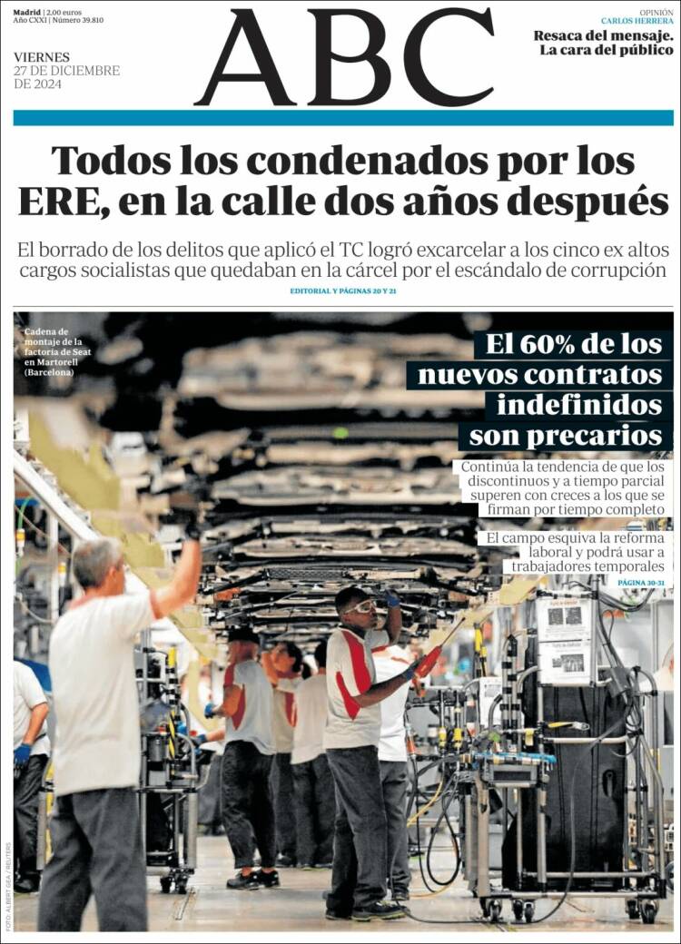 Portada del diario ABC del día 27/12/2024 – News Europa