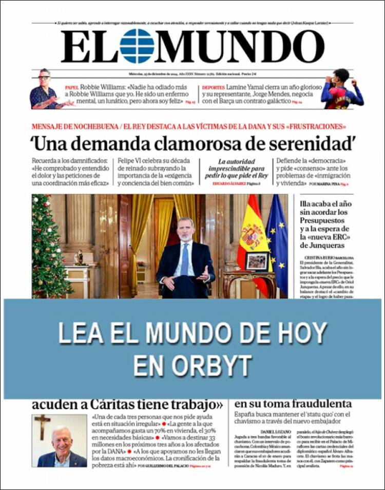 Portada del diario EL MUNDO del día 25/12/2024 – News Europa