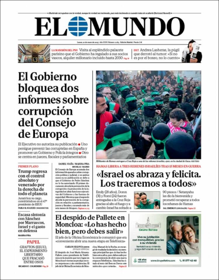 Portada del diario EL MUNDO del día 20/01/2025 – News Europa