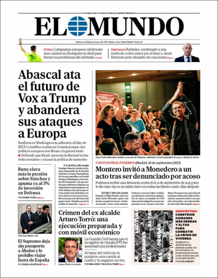 Portada del diario EL MUNDO del día 21/02/2025 – News Europa