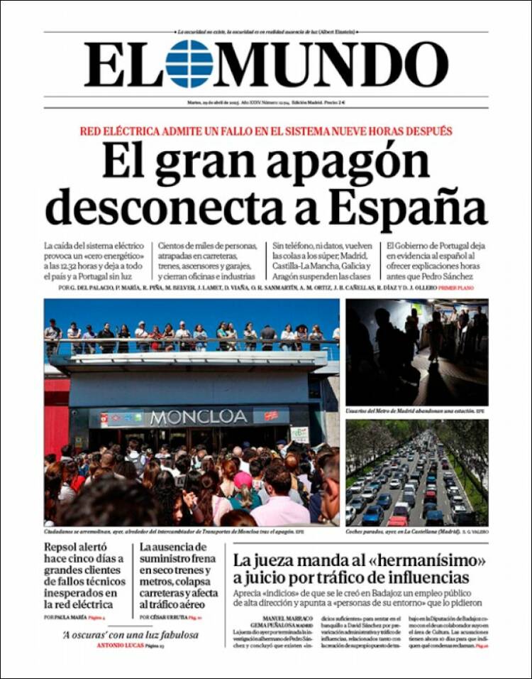 Portada del diario EL MUNDO del día 29/04/2025 – News Europa